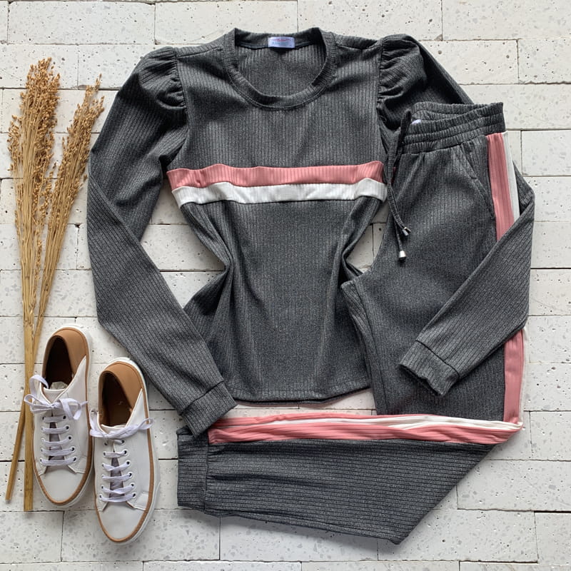 Conjunto Canelado Princesa Faixas Manga Longa Mescla com Rosê Dondoca ...