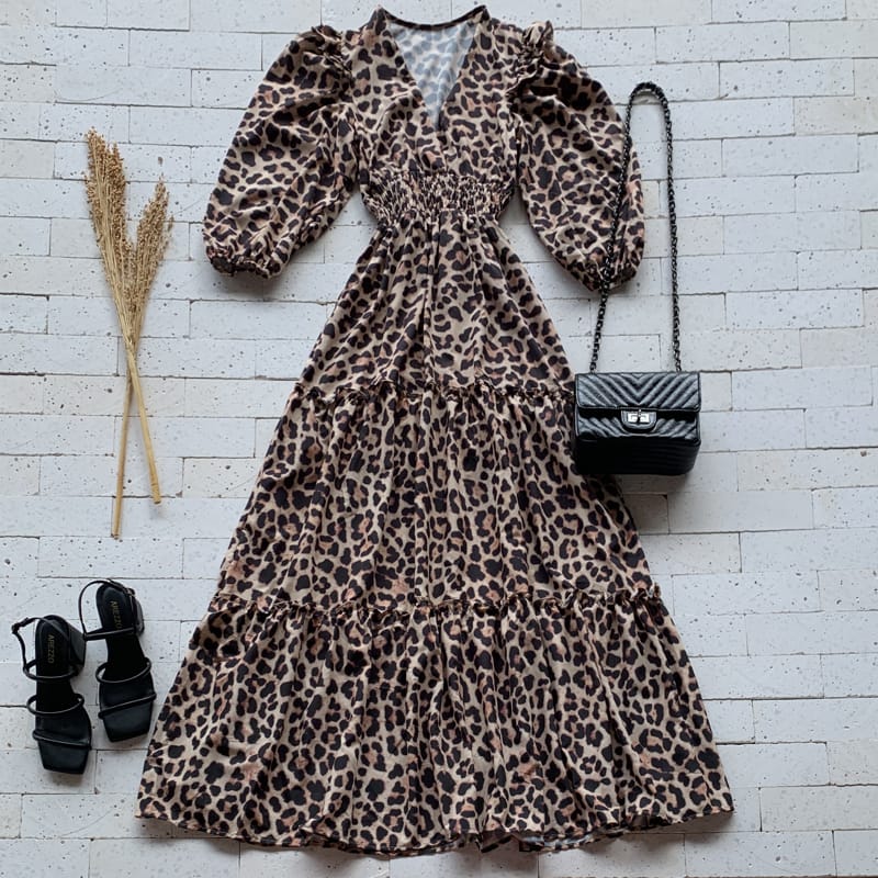 Vestido Longo Princesa Luxo Animal Print Dondoca Moda Feminina