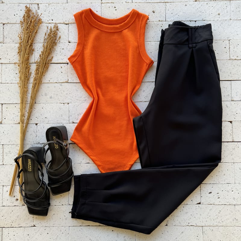 BODY CANELADO BÁSIC LARANJA Dondoca Moda Feminina